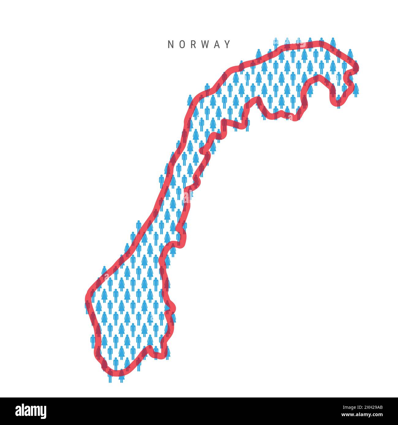Norway population map. Stick figures Norwegian people map with bold red ...