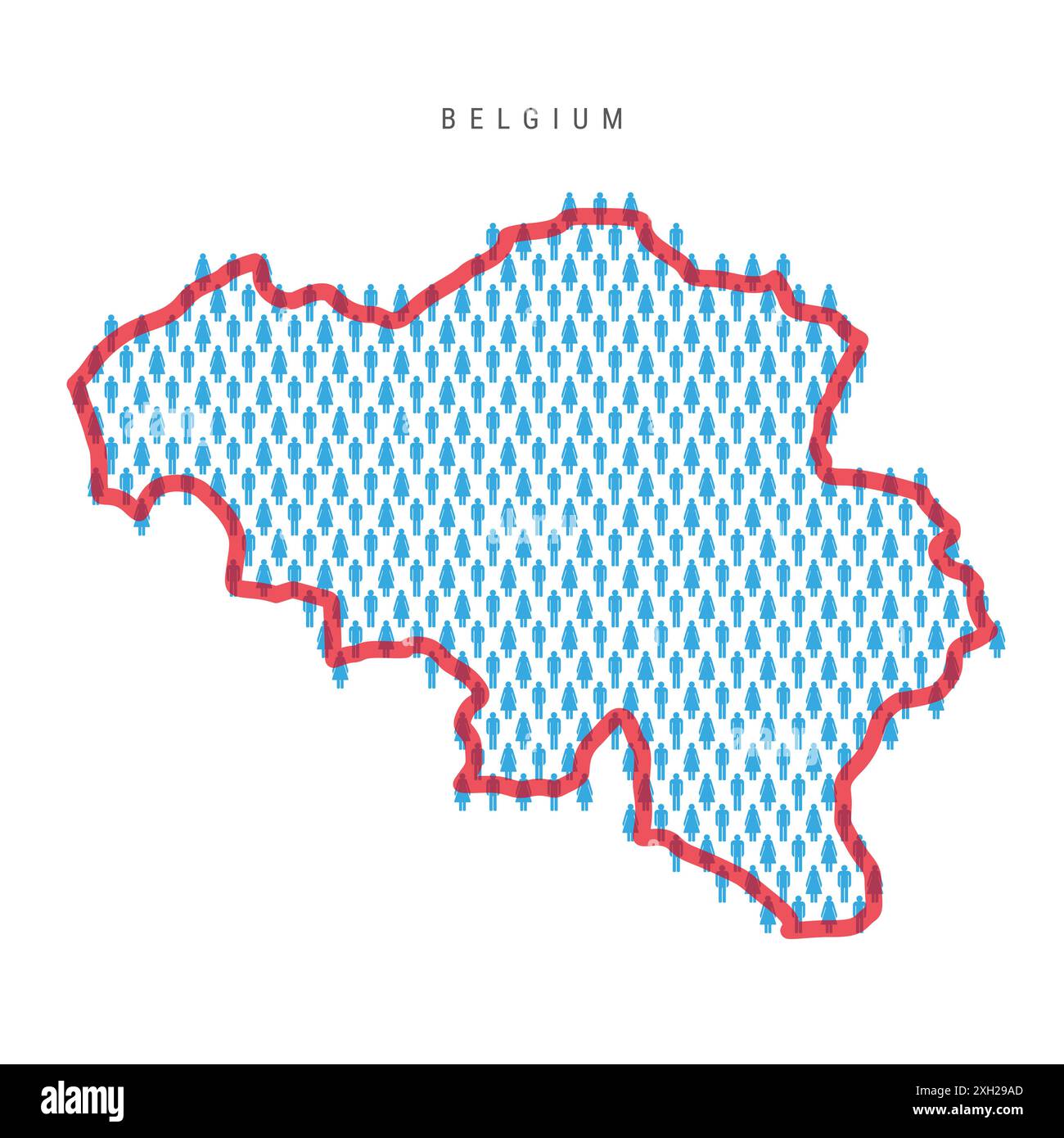 Belgium population map. Stick figures Belgian people map with bold red ...