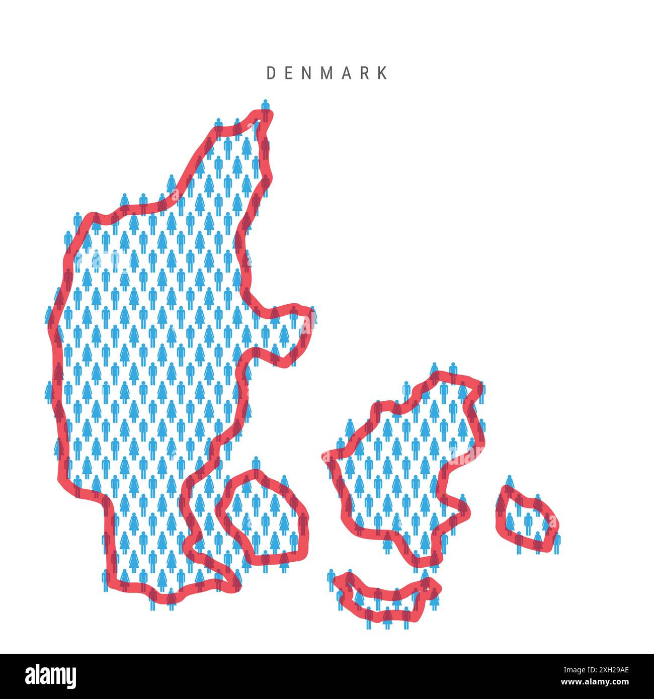 Denmark population map. Stick figures Danish people map with bold red ...