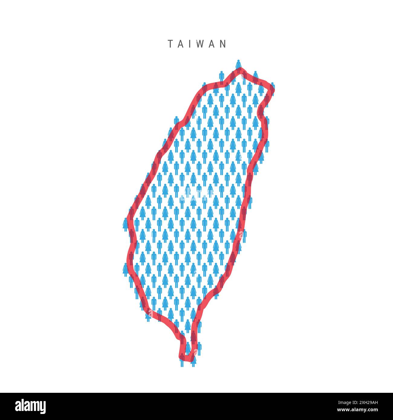 Taiwan population map. Stick figures Taiwanese people map with bold red ...