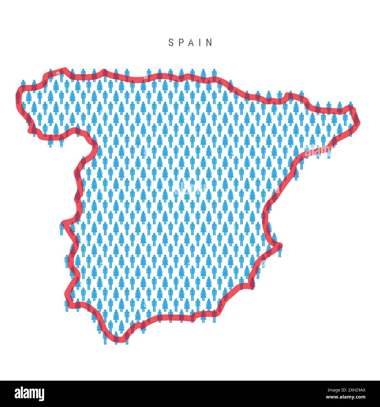 Spain population map. Stick figures Spanish people map with bold red ...