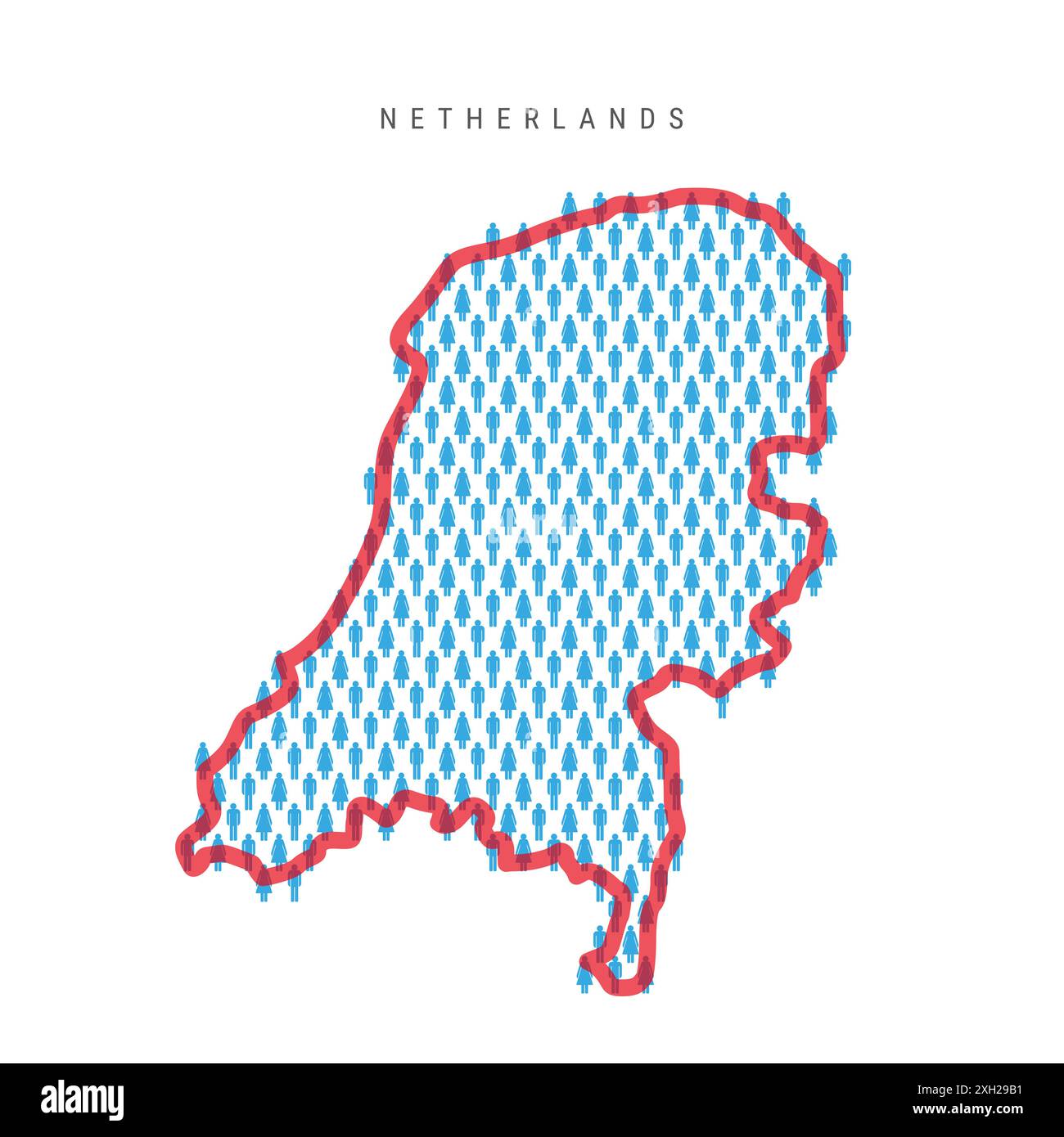 Netherlands population map. Stick figures Holland people map with bold ...