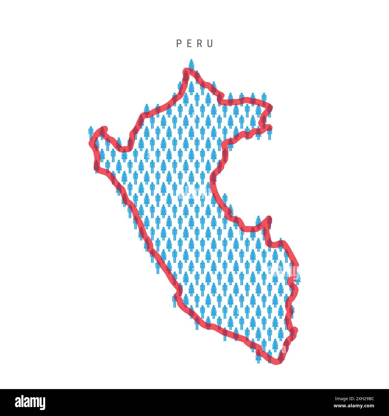 Peru population map. Stick figures Peruvian people map with bold red ...