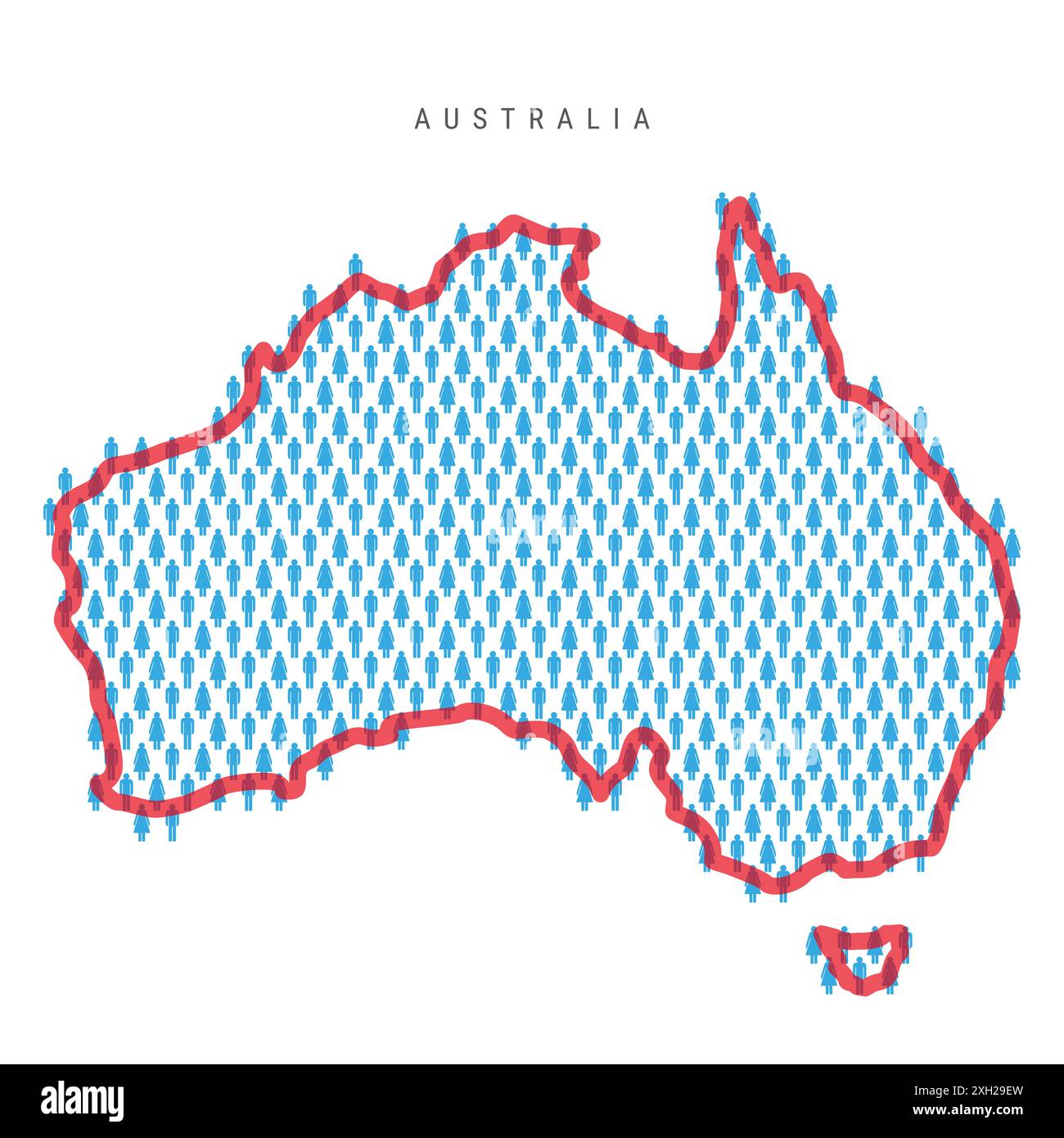 Australia population map. Stick figures Australian people map with bold ...