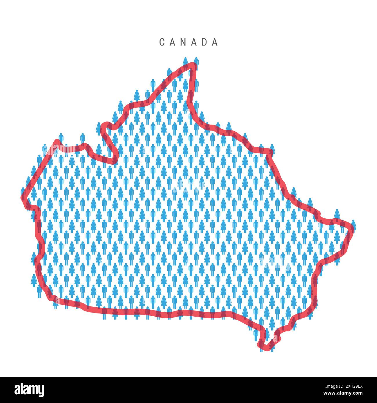 Canada population map. Stick figures Canadian people map with bold red ...