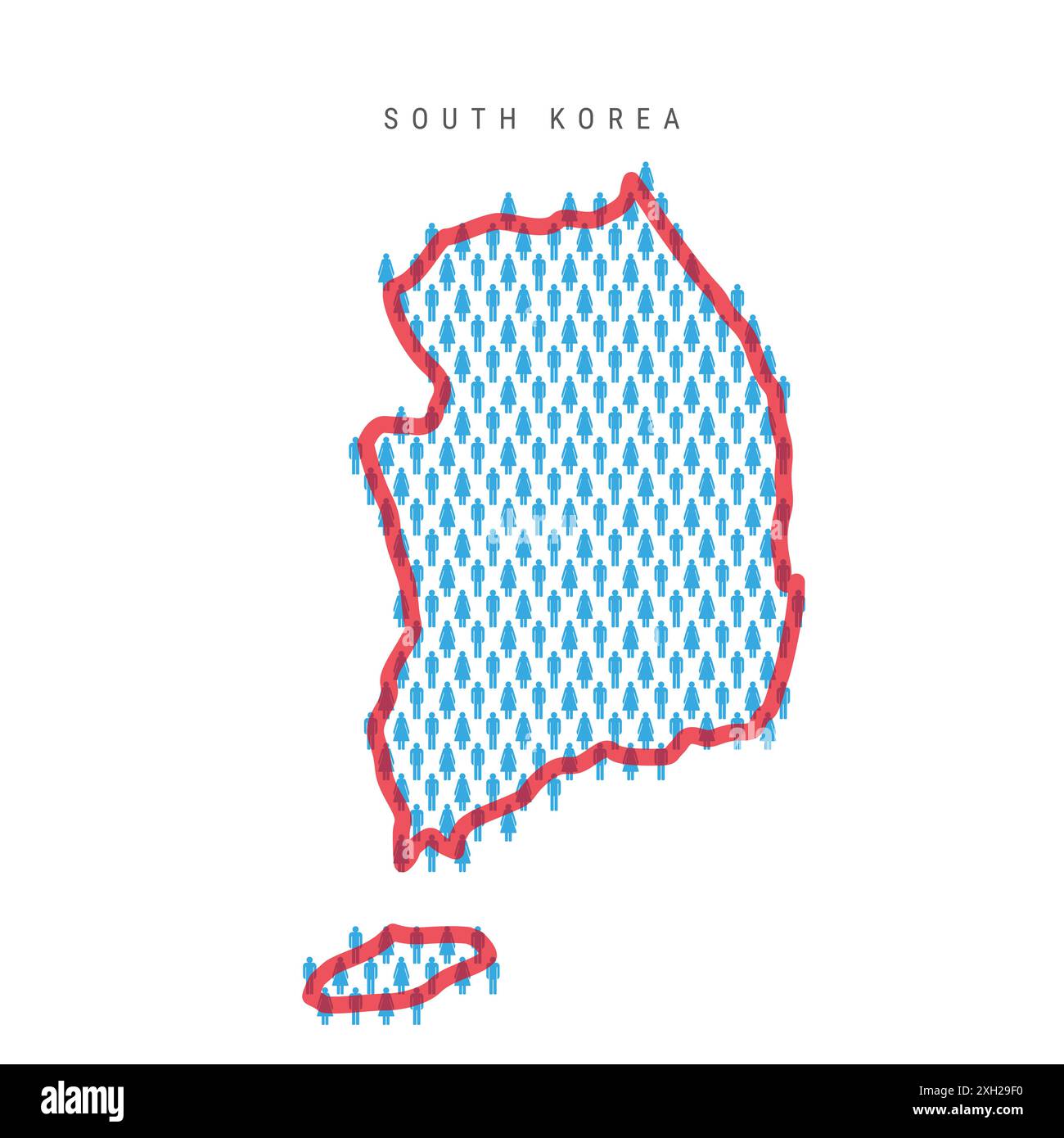 South Korea population map. Stick figures South Korean people map with ...