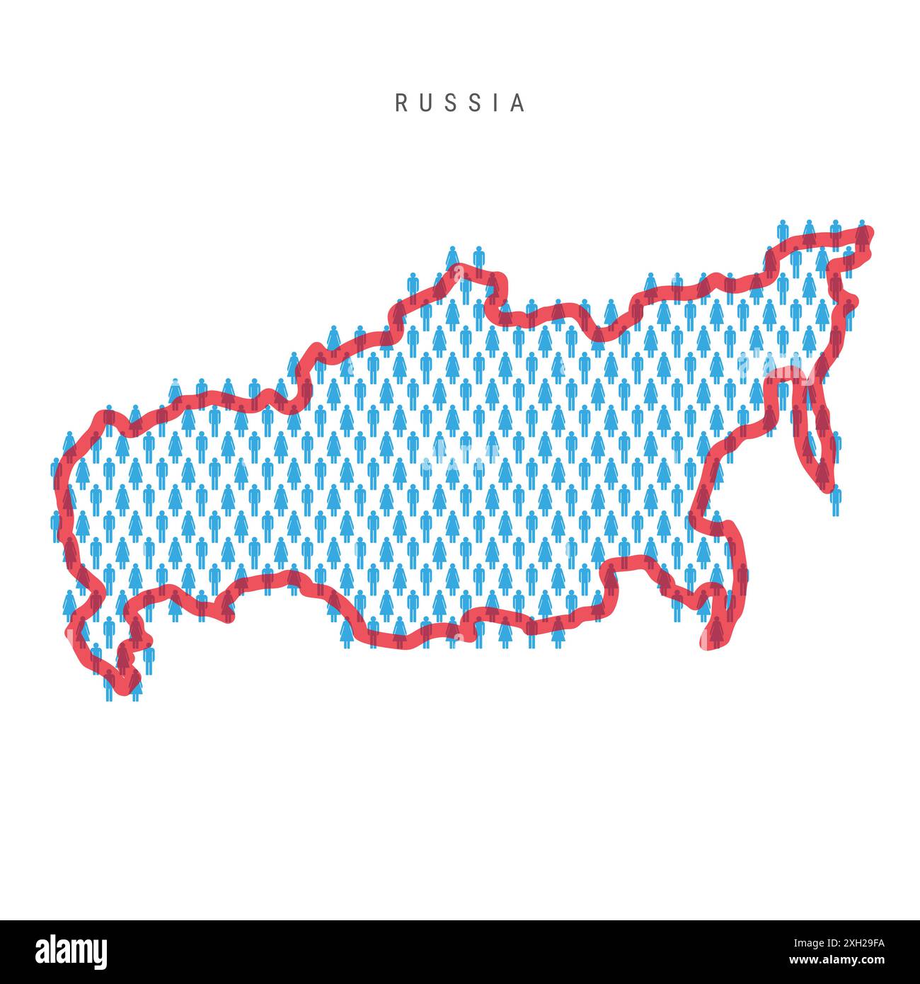 Russia population map. Stick figures Russian people map with bold red ...