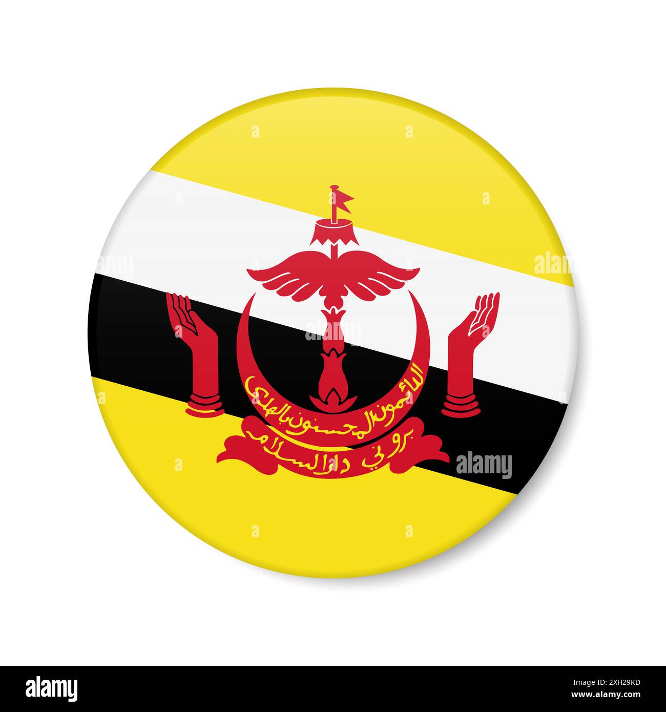 Brunei circle button icon. Bruneian round badge flag with shadow. 3D ...