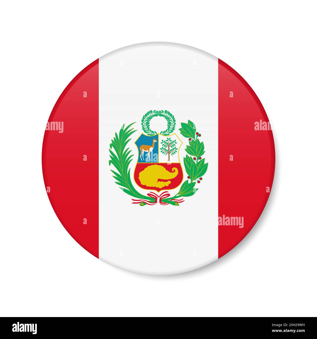 Peru circle button icon. Peruvian round badge flag with shadow. 3D ...
