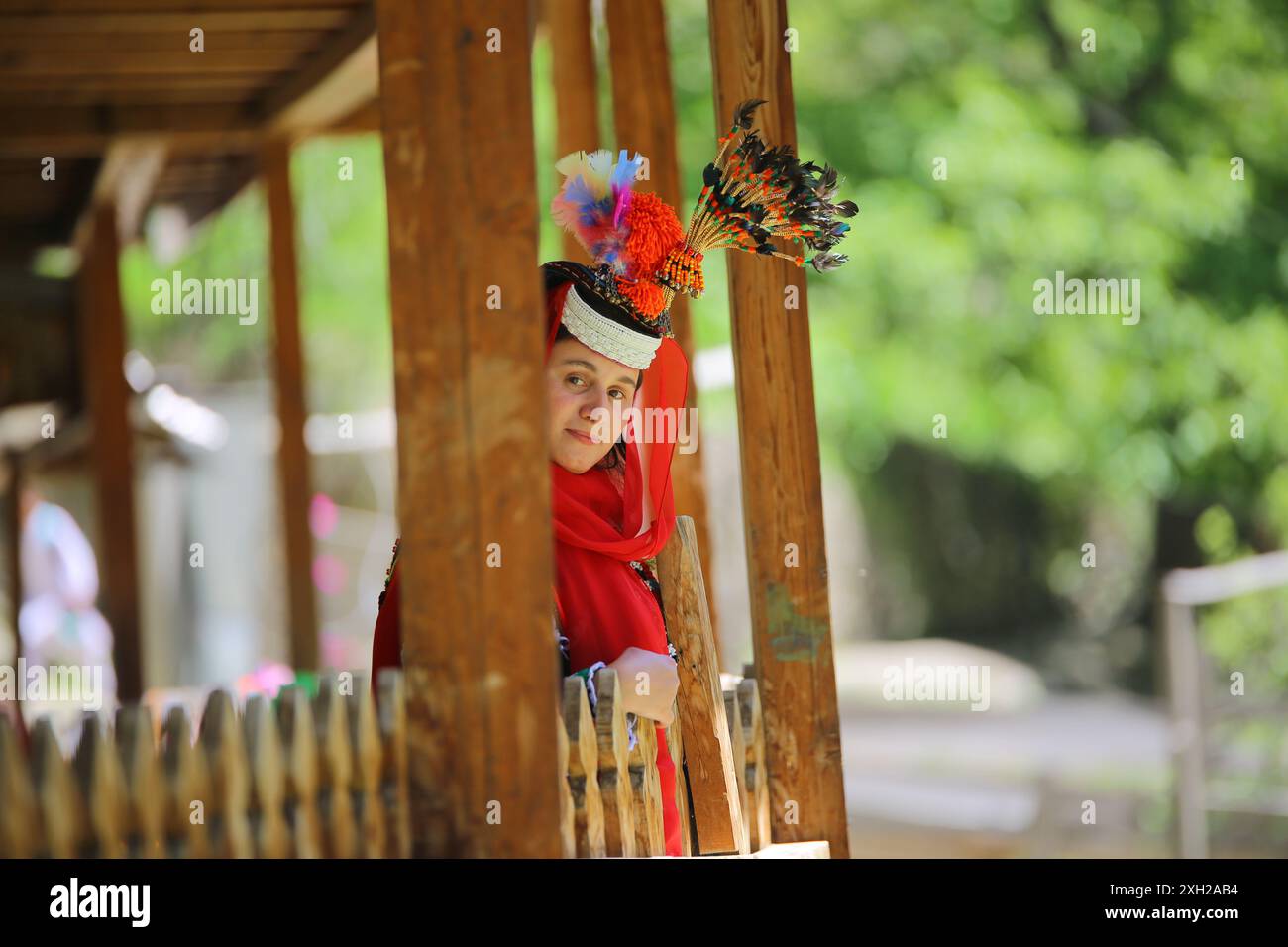 Portrait image of Kalash tribe girl in tradditional costume from rumbur ...