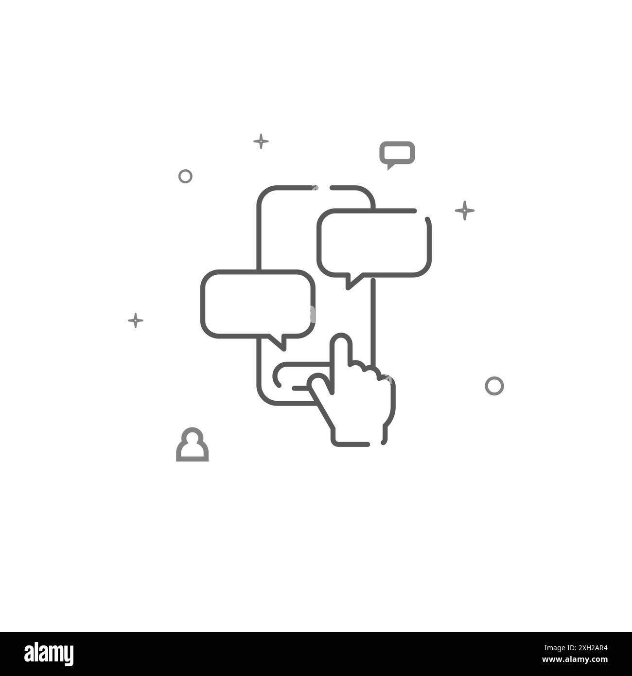 Smartphone chat and hand tap simple line icon. Symbol, pictogram, sign ...