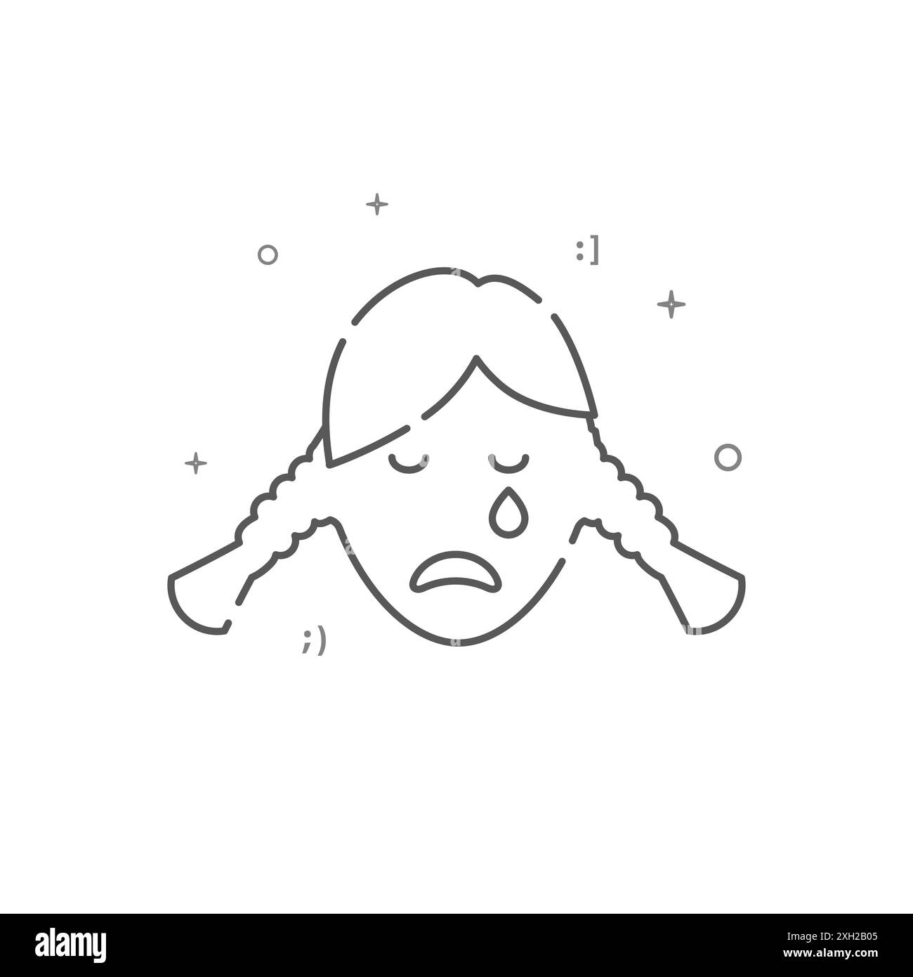 Sad crying girl with pigtails simple line icon. Symbol, pictogram, sign ...