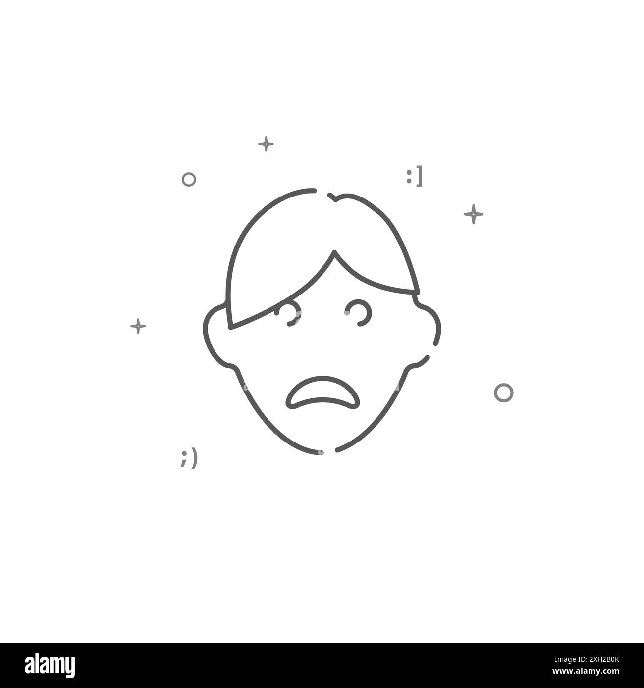 Sad teen boy simple line icon. Symbol, pictogram, sign isolated on ...