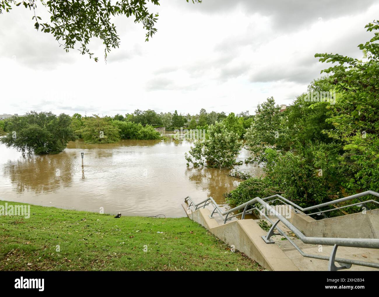 Buffalo Bayou Park, Houston flooded after Hurricane Beryl Stock Photo ...