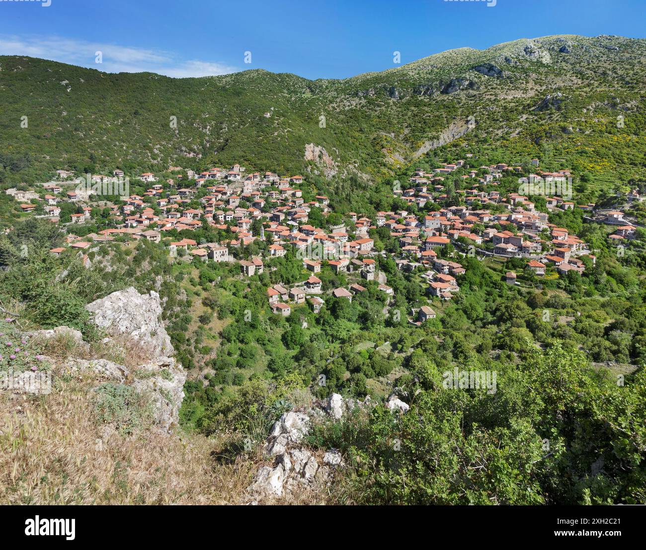Hillside village of Stemnitsa in Arcadia region of the central ...