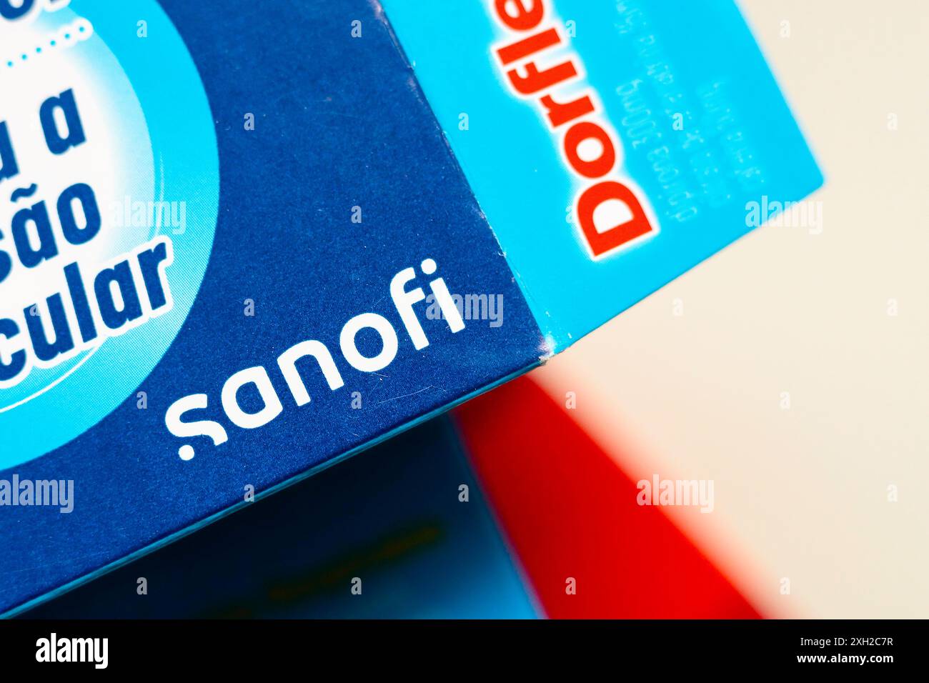 In this photo illustration, the Sanofi logo is seen on the box of the ...