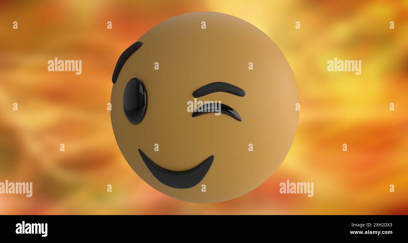 Image of winking face emoji icon against blurred background with copy ...