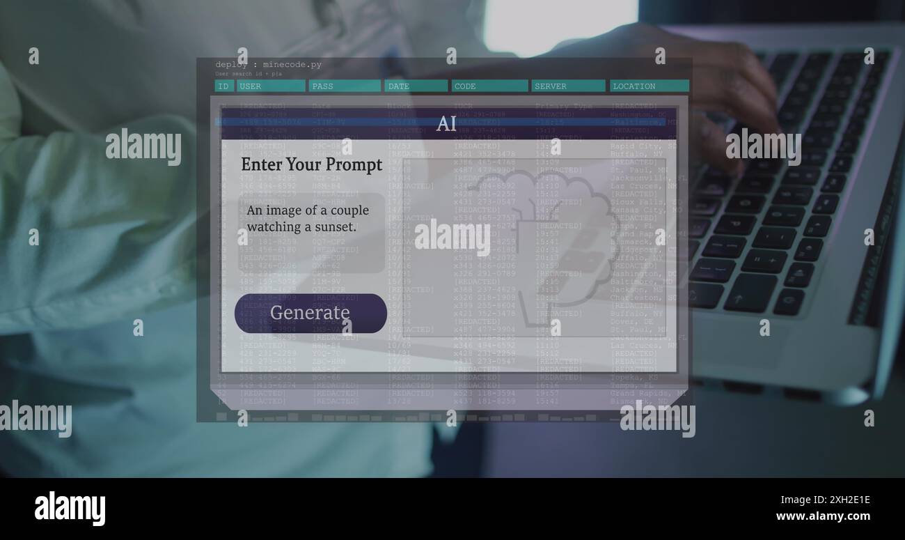 Image of screen with ai text over african american man using laptop ...