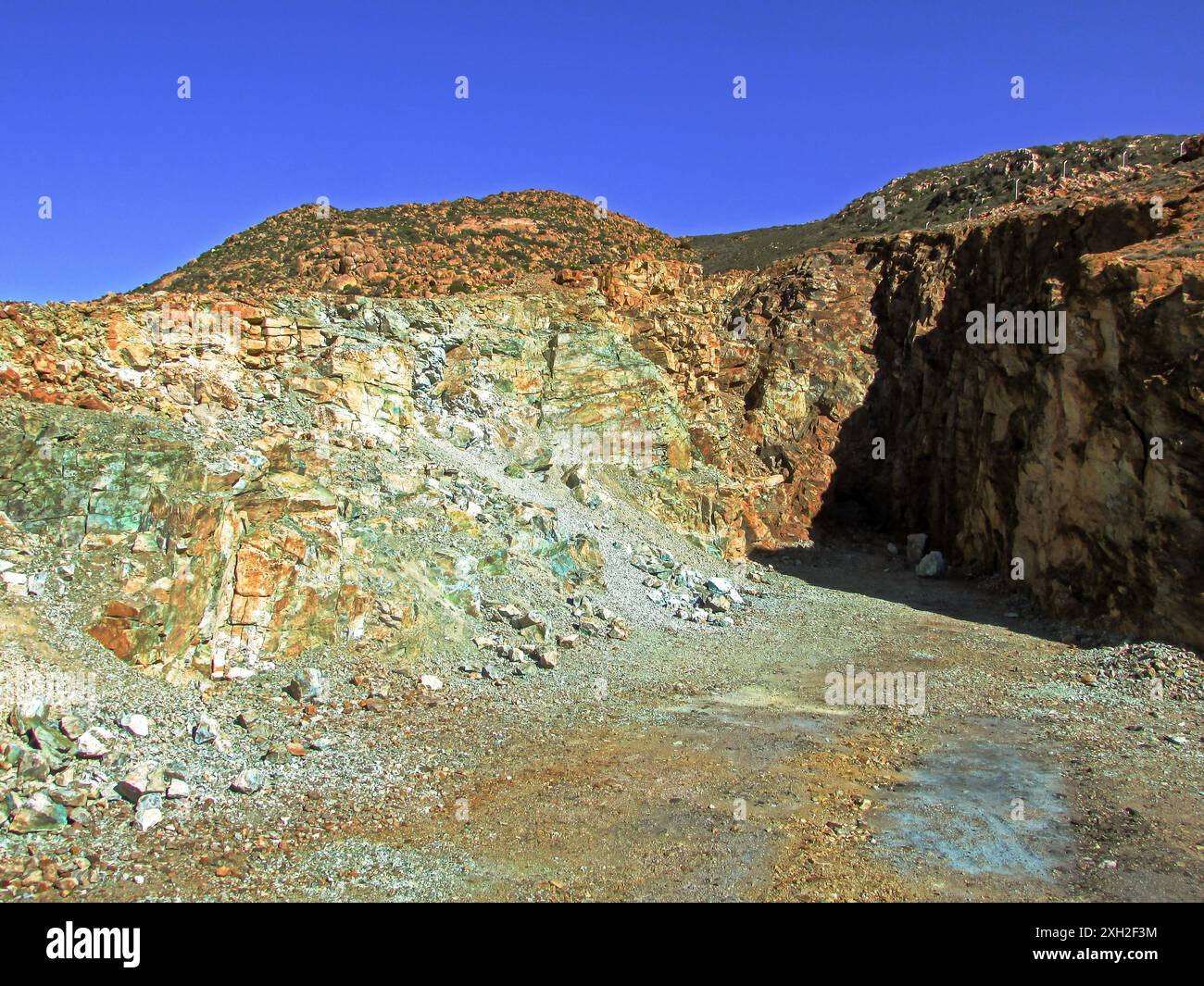 The old, abandoned copper mine, known as the blue mine in the hills of ...
