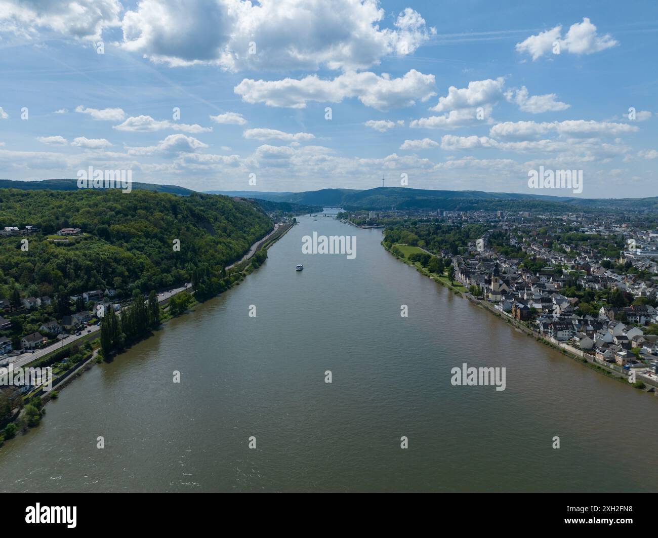 Rhine river at Koblenz, Germany, with a focus on aerial views Stock ...