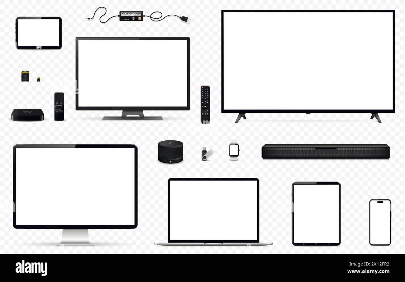 Set mockups of technology devices with empty display isolated on ...