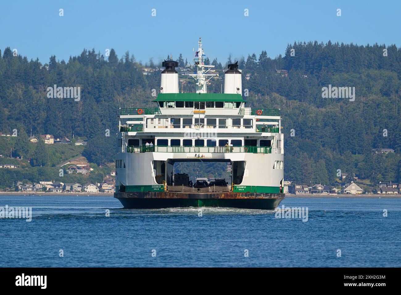 Mukilteo, WA, USA - July 7, 2024; View through sailing roll on roll off ...