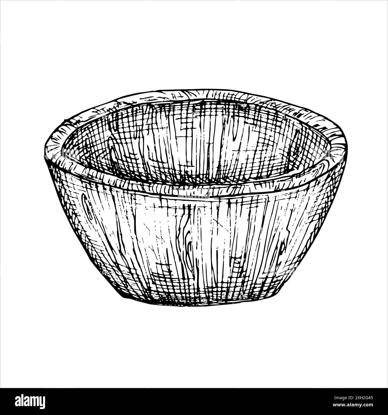 Wooden plate or bowl graphic vector illustration set. Drawing sketch ...