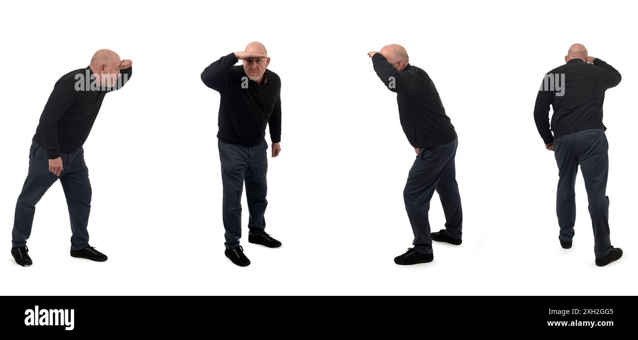 various poses of group of same man with his hand on his forehead ...