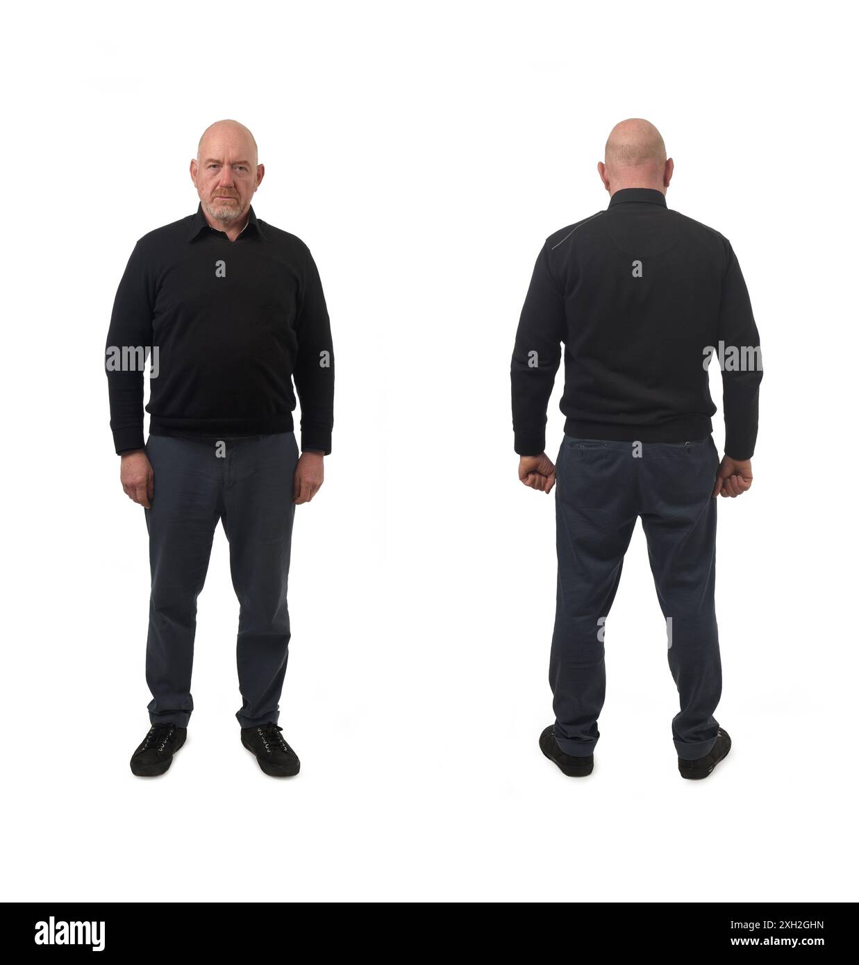 front and back of same man serious on white background Stock Photo - Alamy