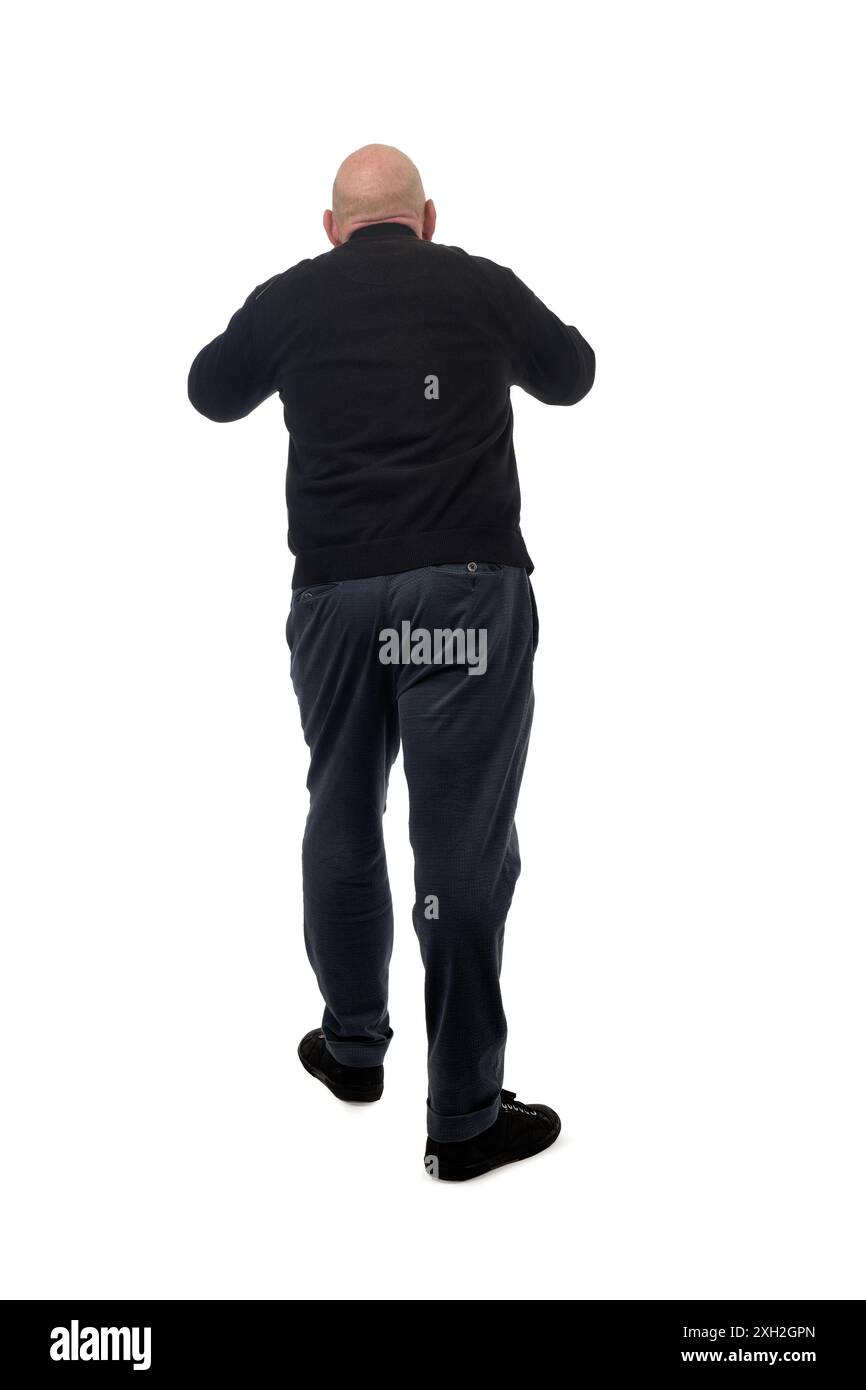 rear view of a standing man who is screaming on white background Stock ...