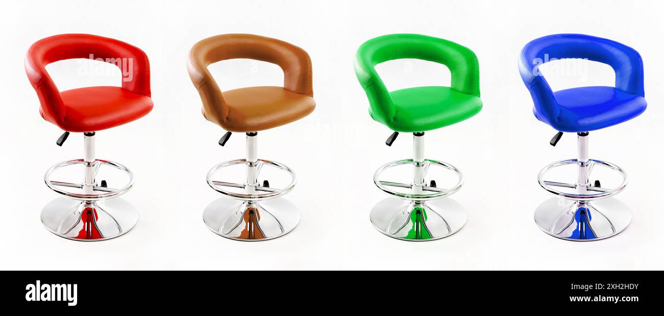 Bar stool in four different colors, on a nickel-plated, chrome-plated ...