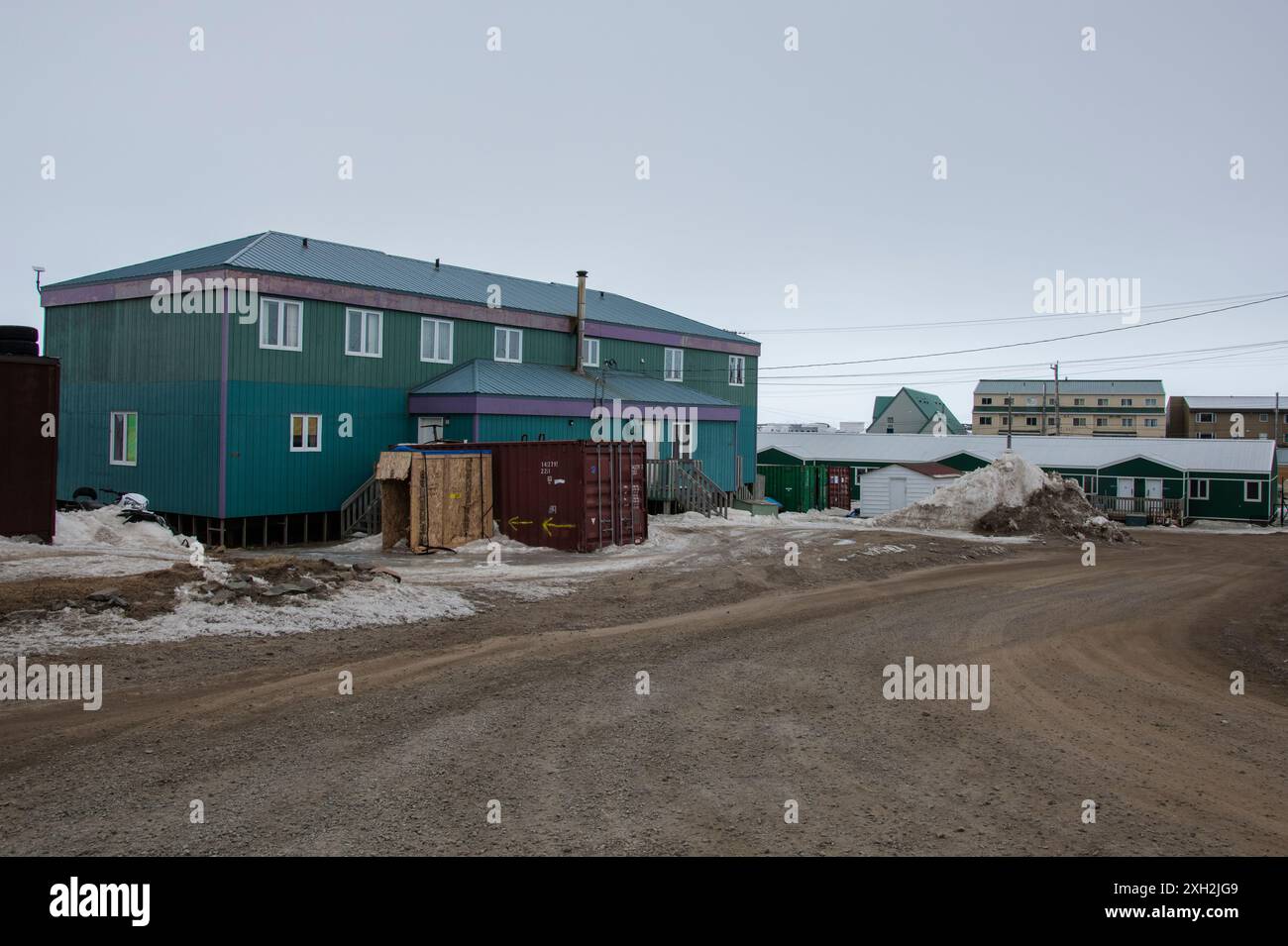 Green building and shipping container in Iqaluit, Nunavut, Canada Stock ...
