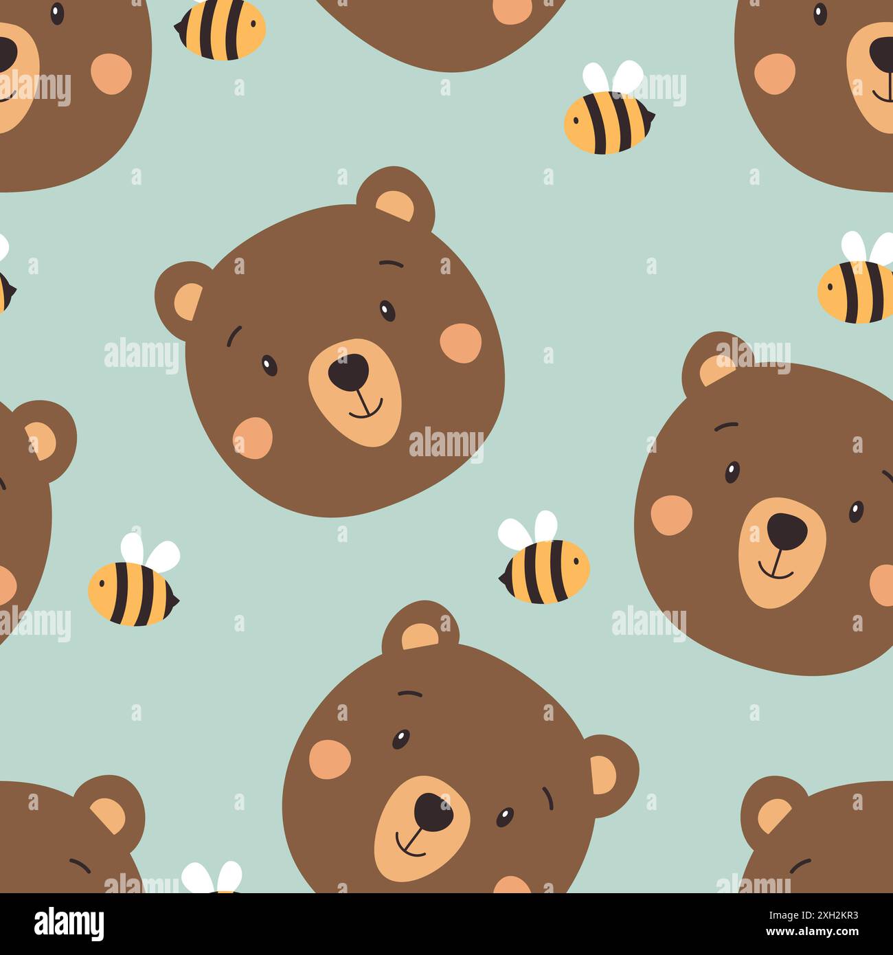 Cute bear seamless pattern. Baby background with bear and bee Vector ...