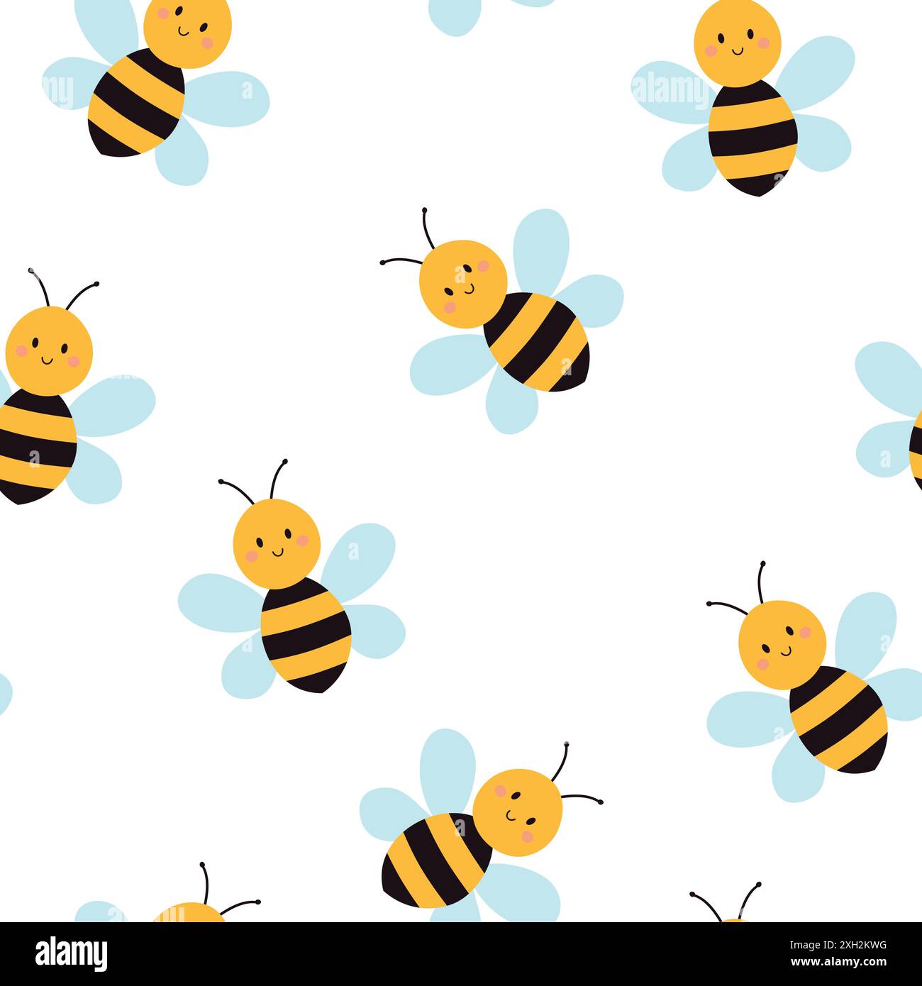 Cute seamless bee pattern. Childish texture on white background. Vector ...