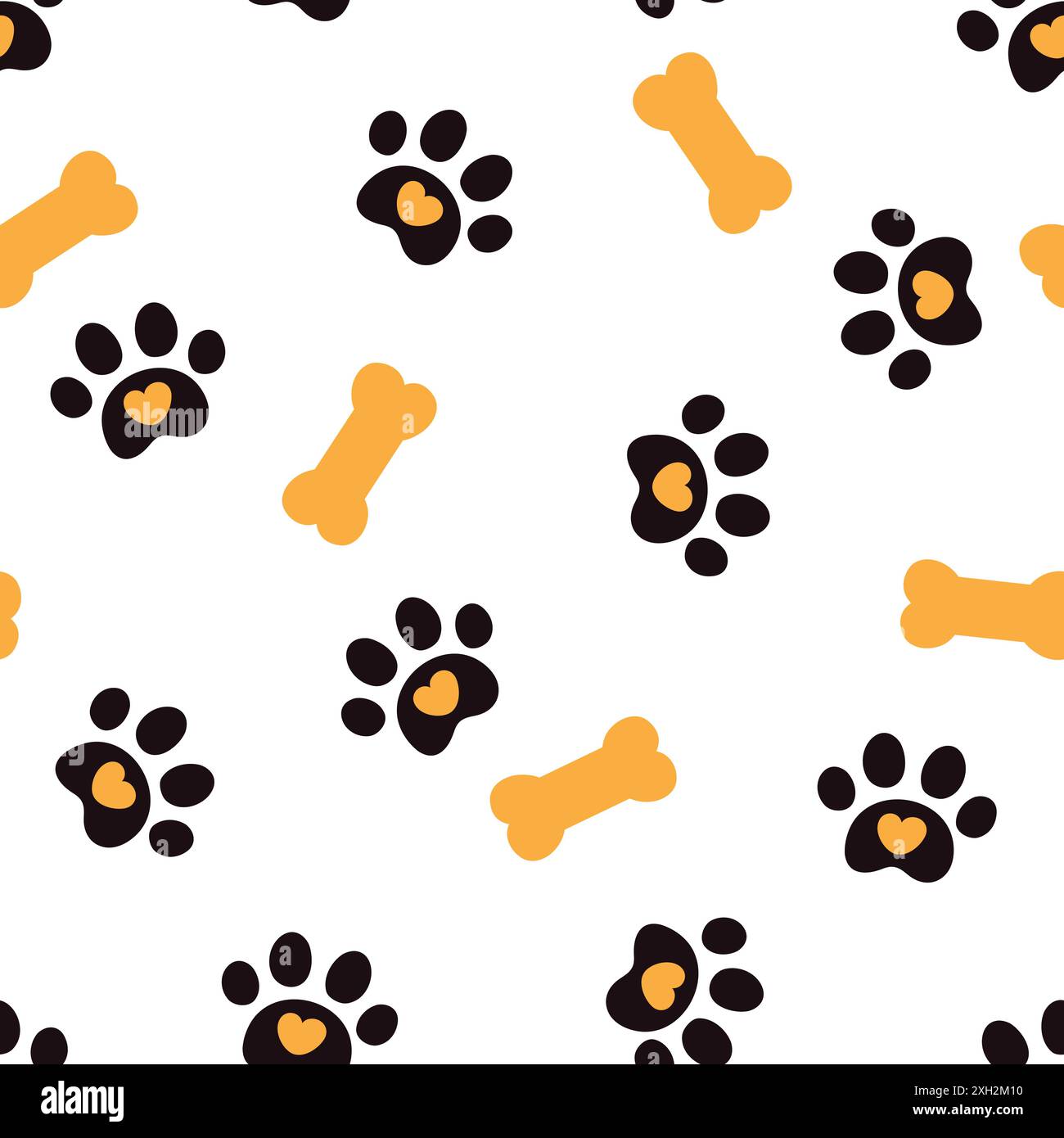 Pet paw footprint seamless pattern. Dog paw print and bone on white ...