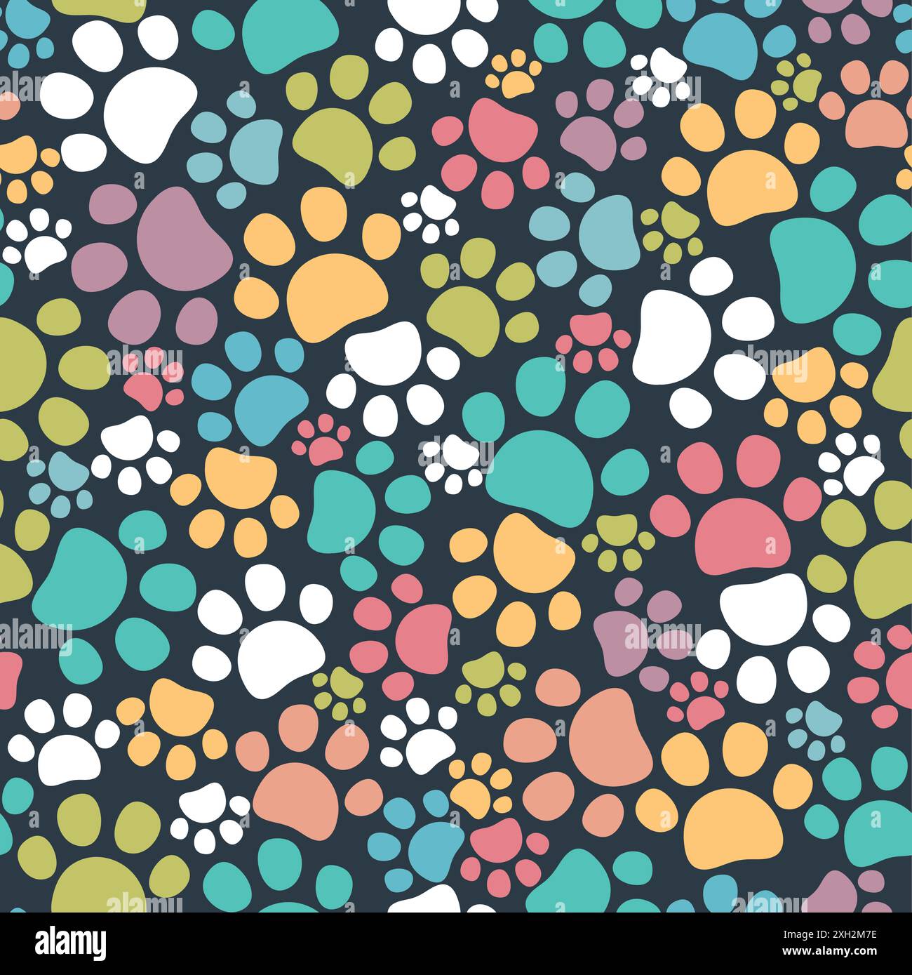 Seamless pet paw pattern. Cat or dog footprint background. Colorful ...