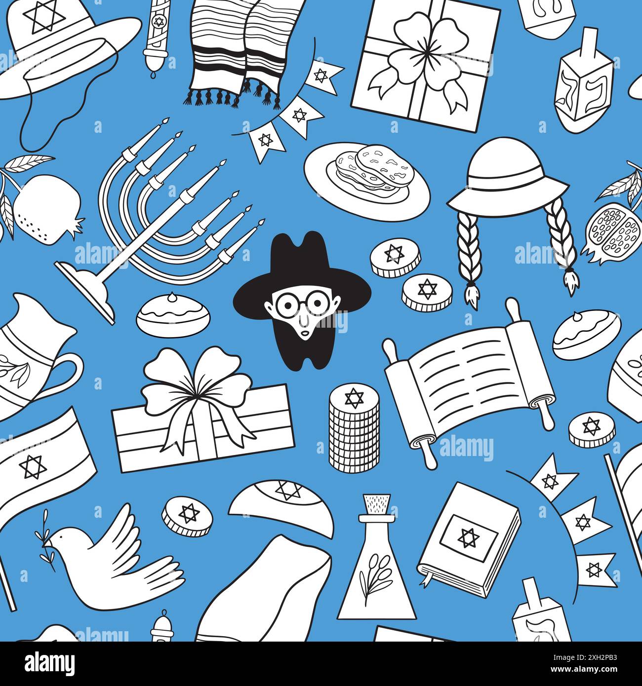 A seamless pattern for the Hanukkah holiday featuring traditional ...