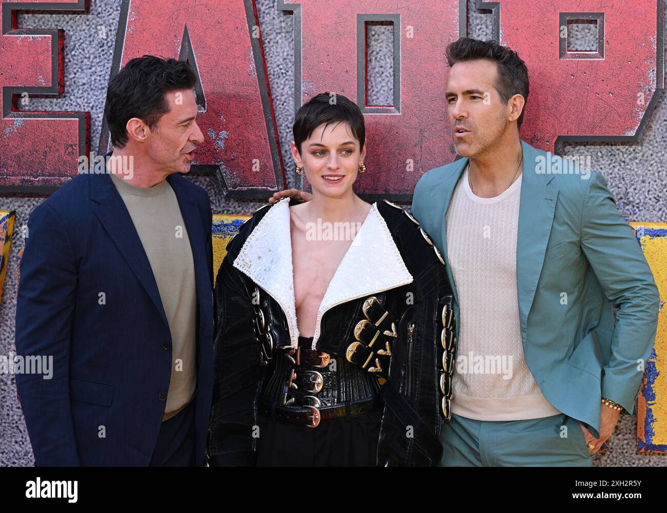 London, UK. July 11th, 2024. Hugh Jackman, Emma Corrin and Ryan ...