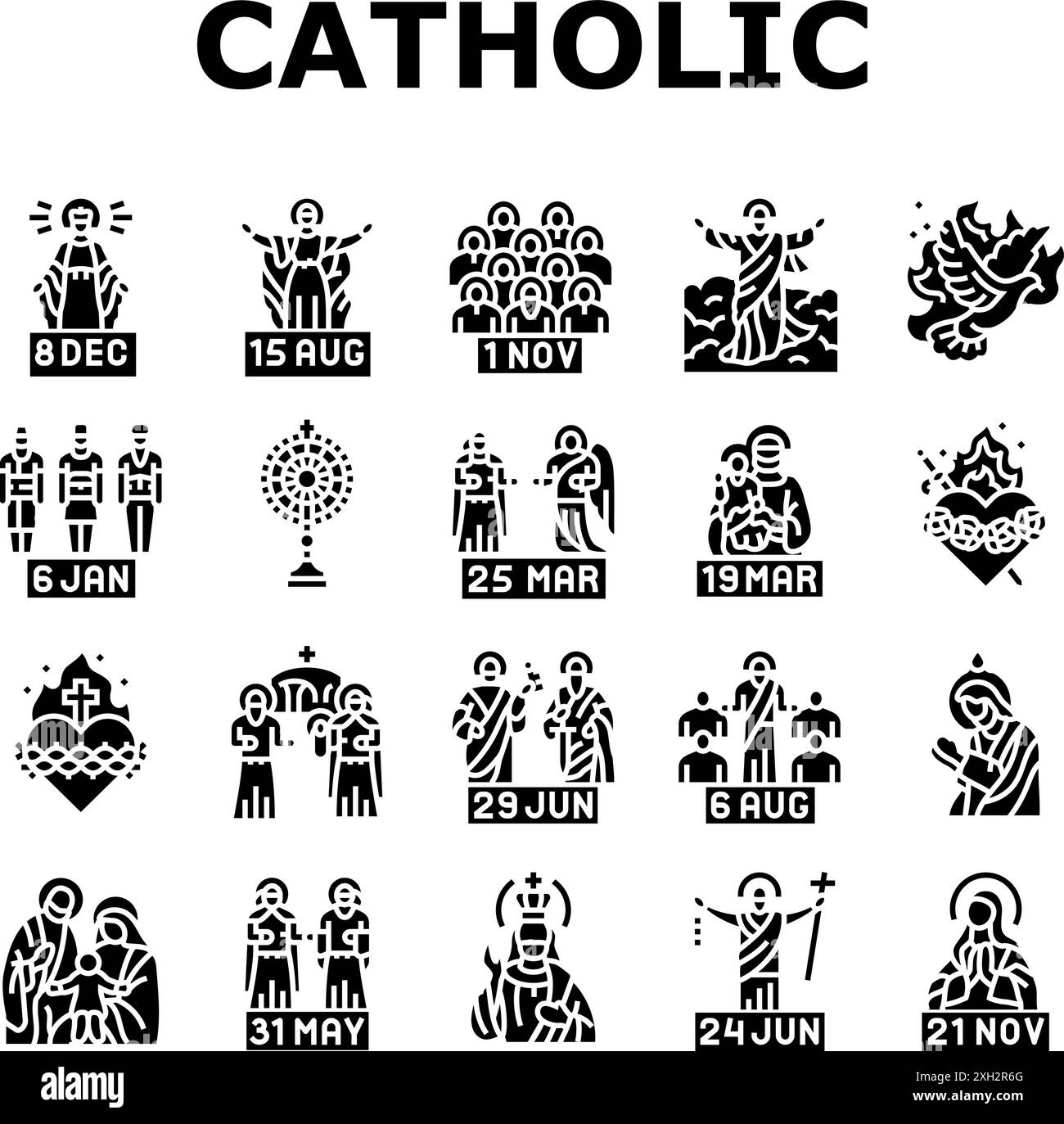 catholic holidays church easter icons set vector Stock Vector Image ...