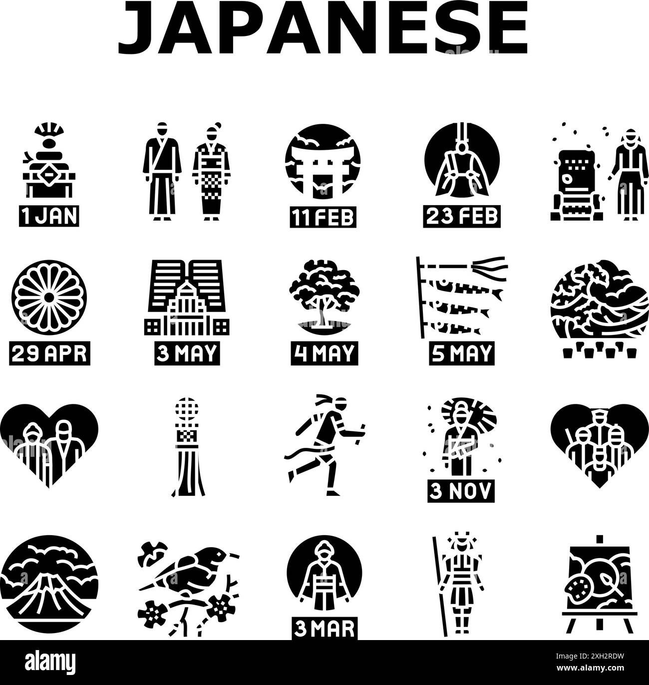 japanese holidays national asia icons set vector Stock Vector Image ...