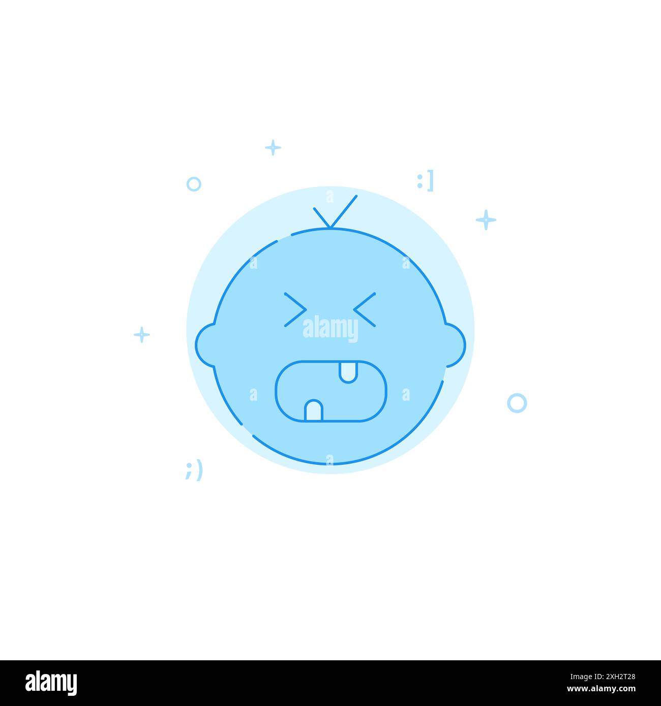 Kid baby crying icon. Flat illustration. Filled line style. Blue ...