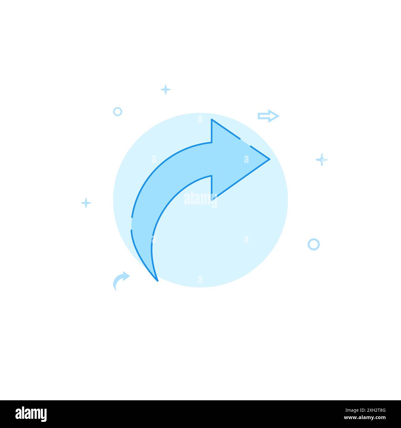 Bent curved arrow pointing right icon. Flat illustration. Filled line ...