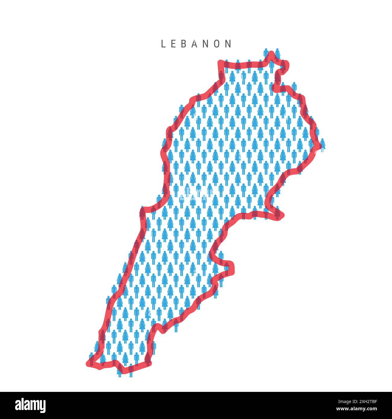 Lebanon population map. Stick figures Lebanese people map with bold red ...