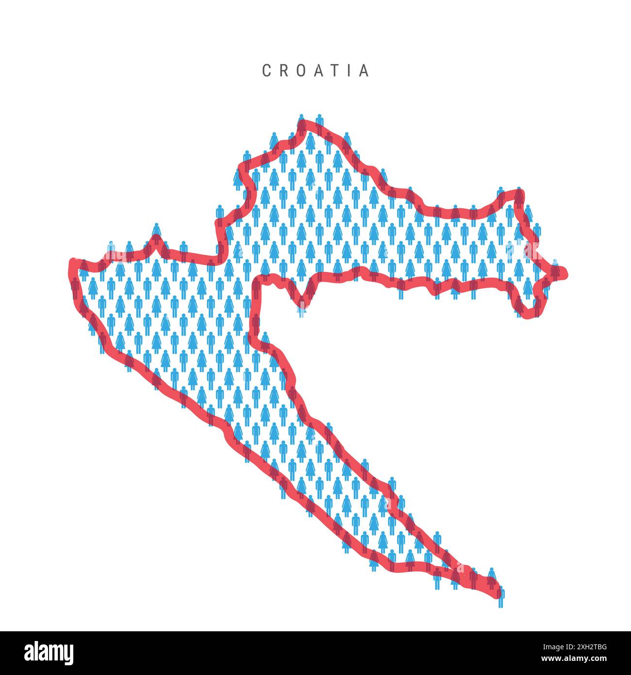 Croatia population map. Stick figures Croatian people map with bold red ...