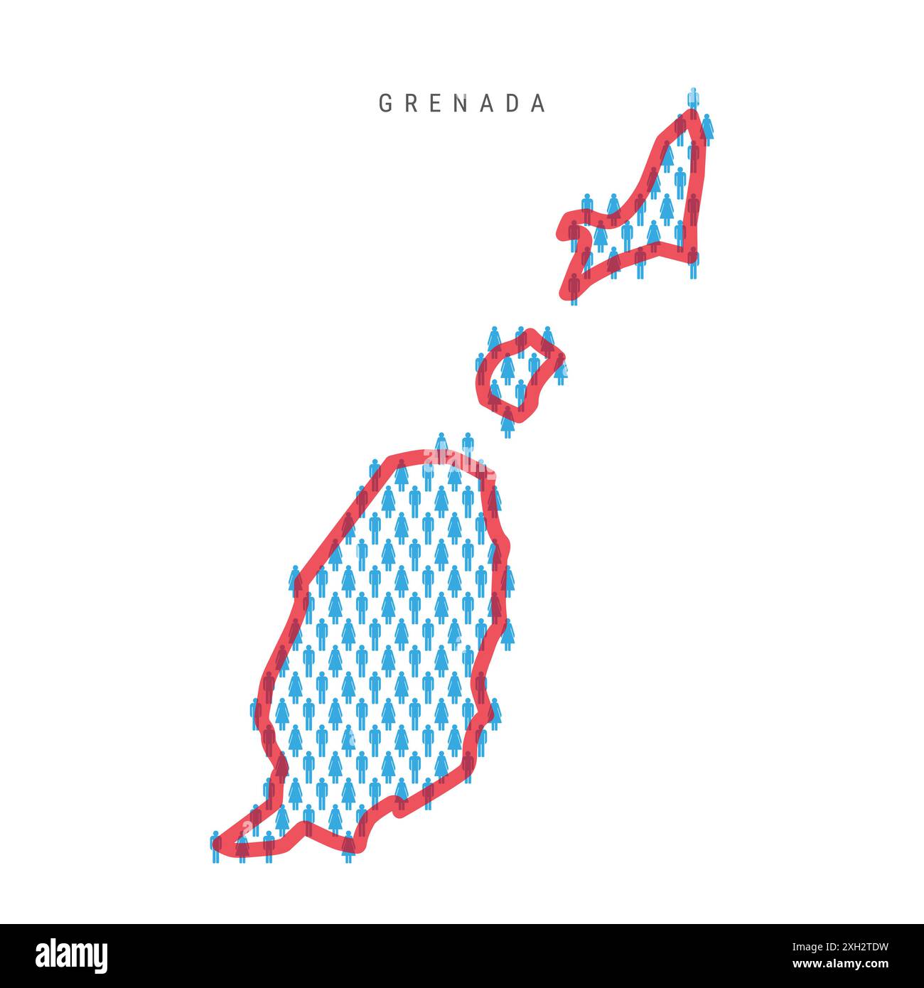 Grenada population map. Stick figures Grenadian people map with bold ...