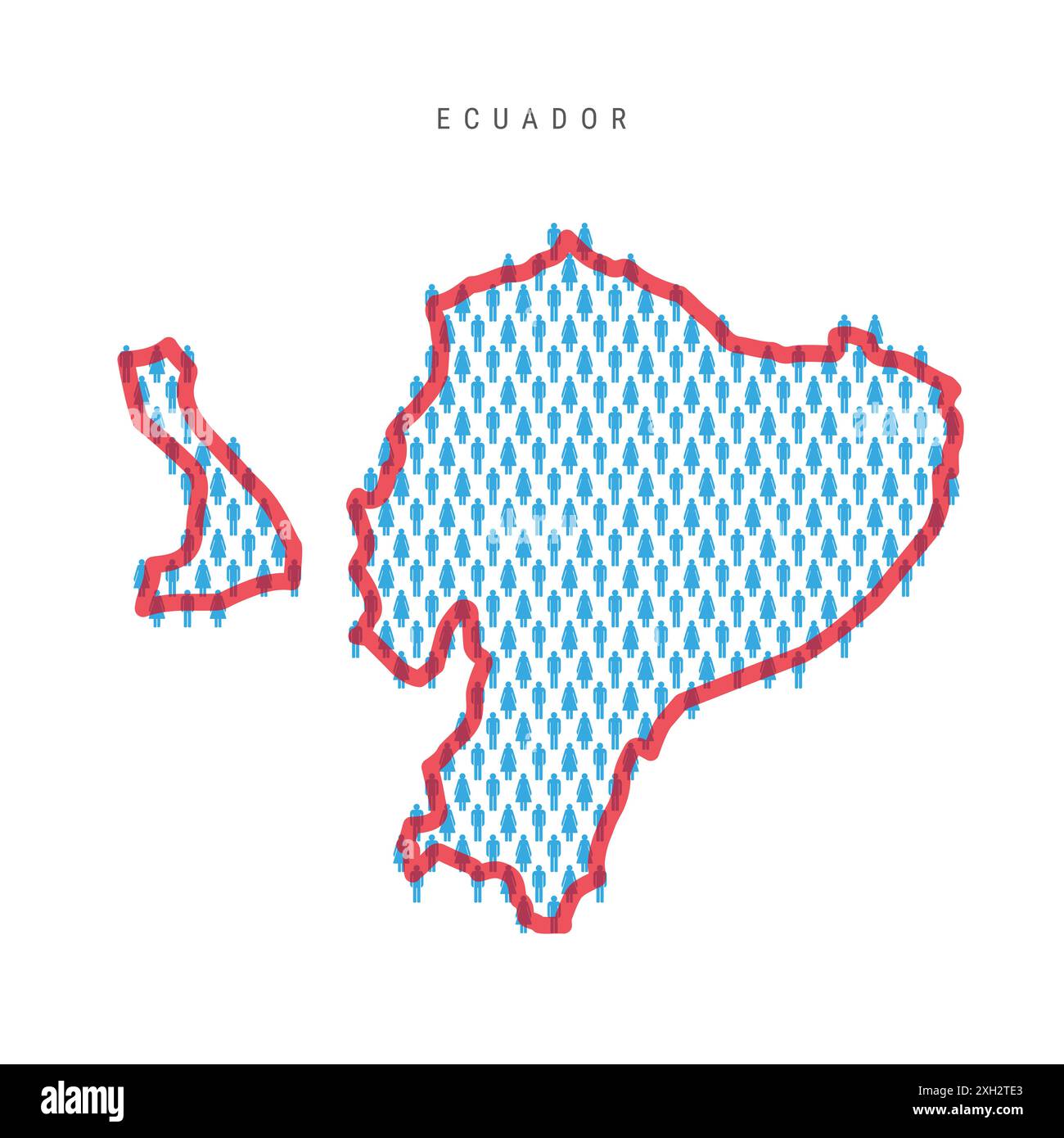 Ecuador population map. Stick figures Ecuadorian people map with bold ...