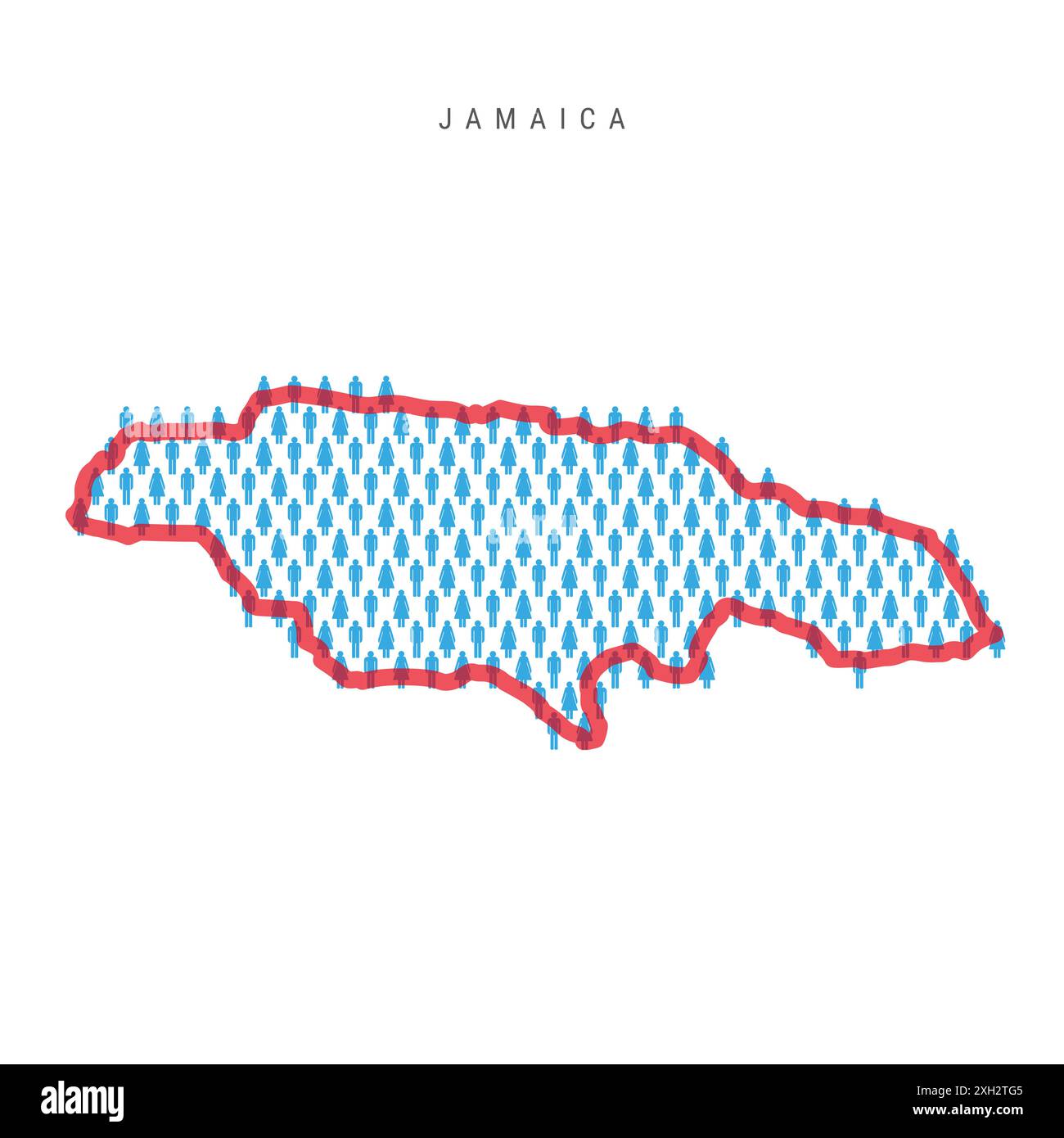 Jamaica population map. Stick figures Jamaican people map with bold red ...