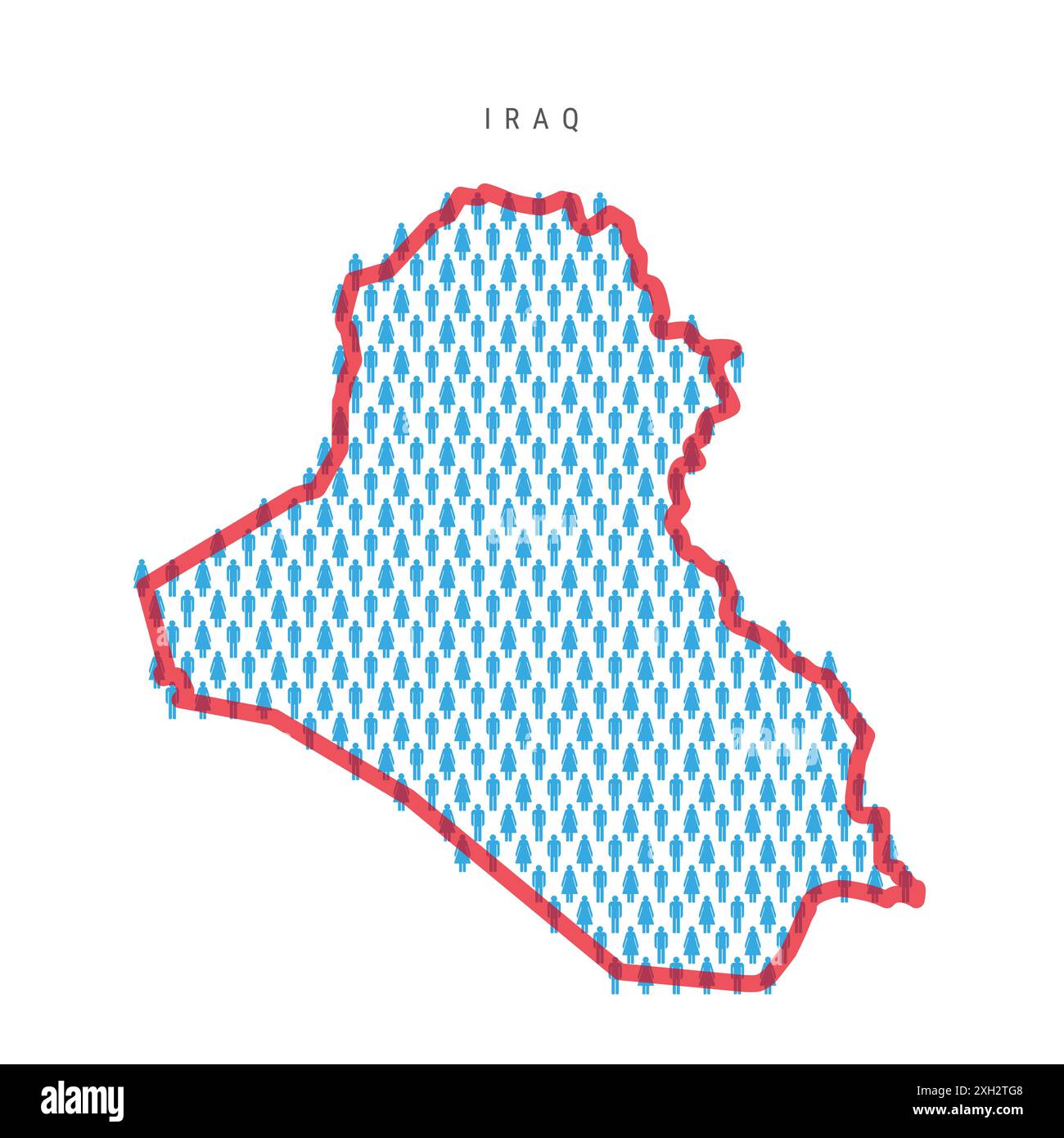Iraq population map. Stick figures Iraqi people map with bold red ...