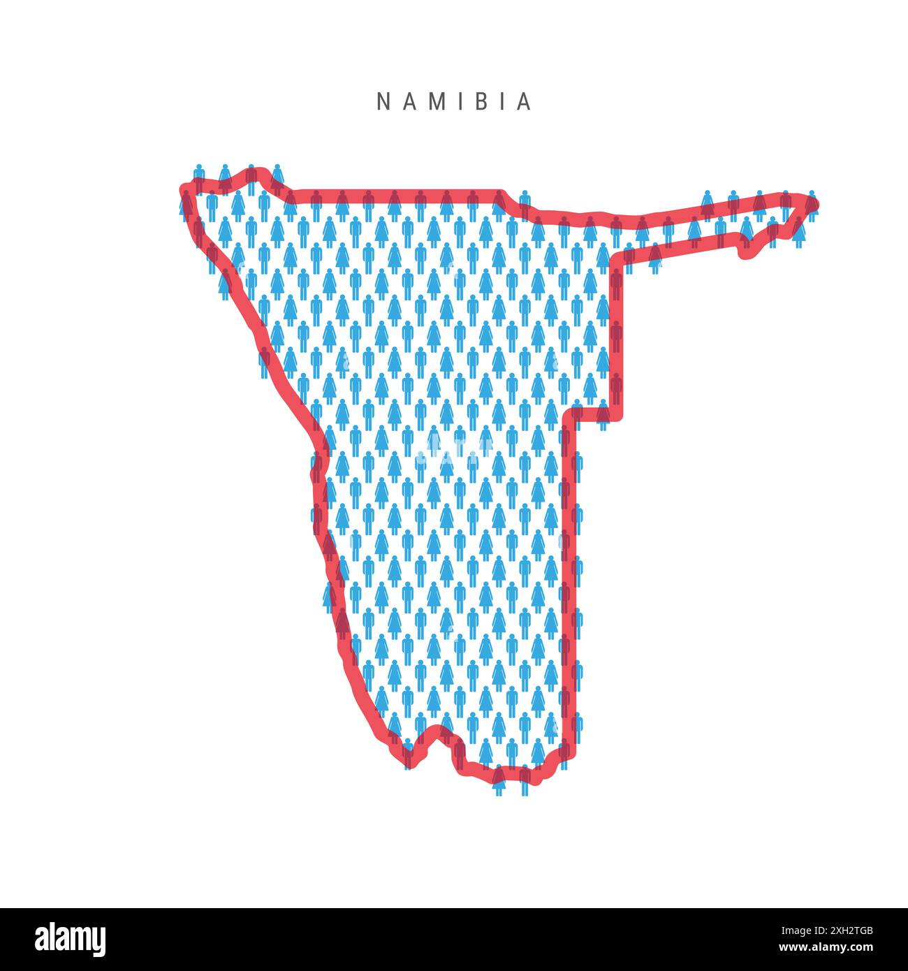 Namibia population map. Stick figures Namibian people map with bold red ...