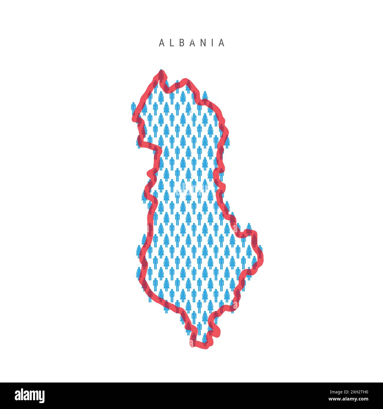 Albania population map. Stick figures Albanian people map with bold red ...